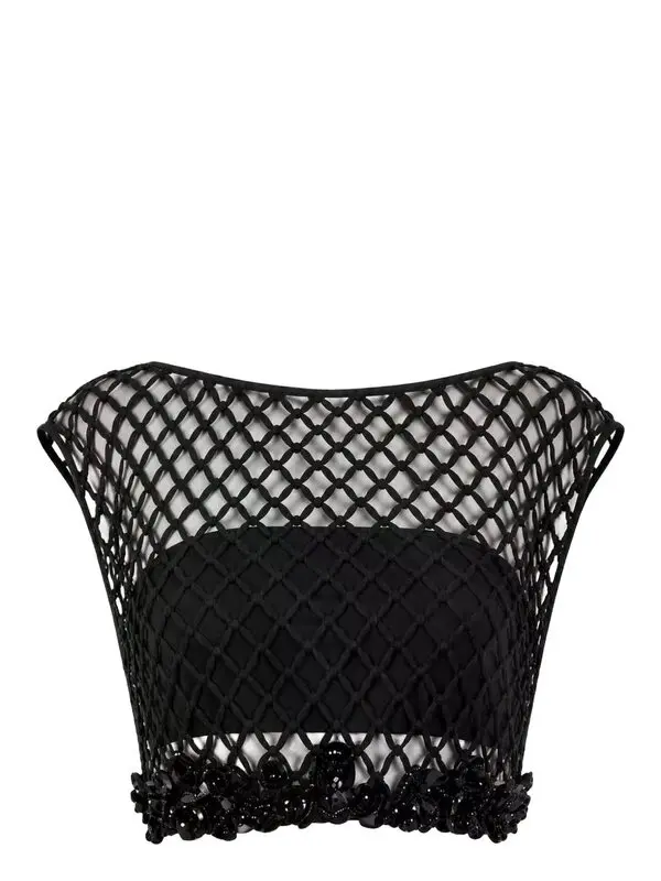 GEMY MAALOUF Embellished Mesh-overlay Top - Black