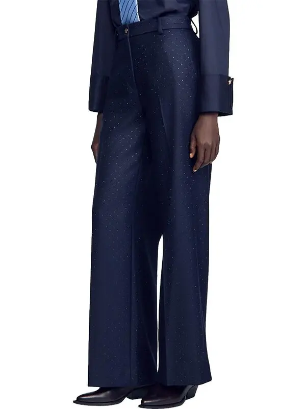 Sandro Ellington Wool Rhinestone Straight Leg Pants - Navy Blue