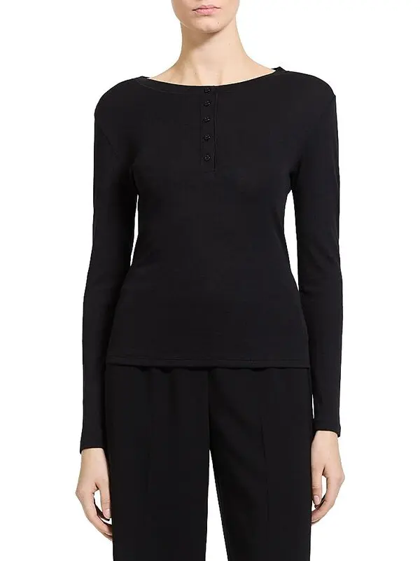 Theory Long Sleeve Henley Top - Black