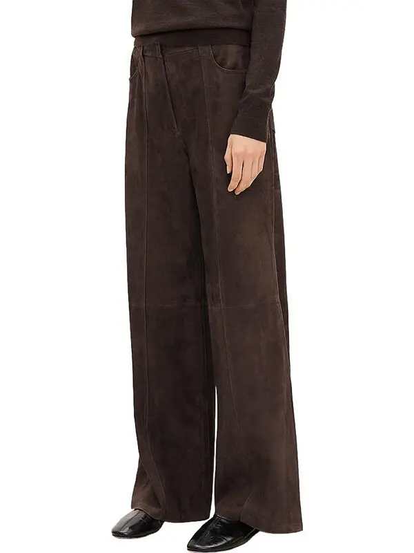 Theory High Rise Suede Wide Leg Jeans - Cacao