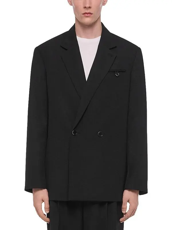 Helmut Lang Relaxed Fit Double Breasted Wool Jacket - Black