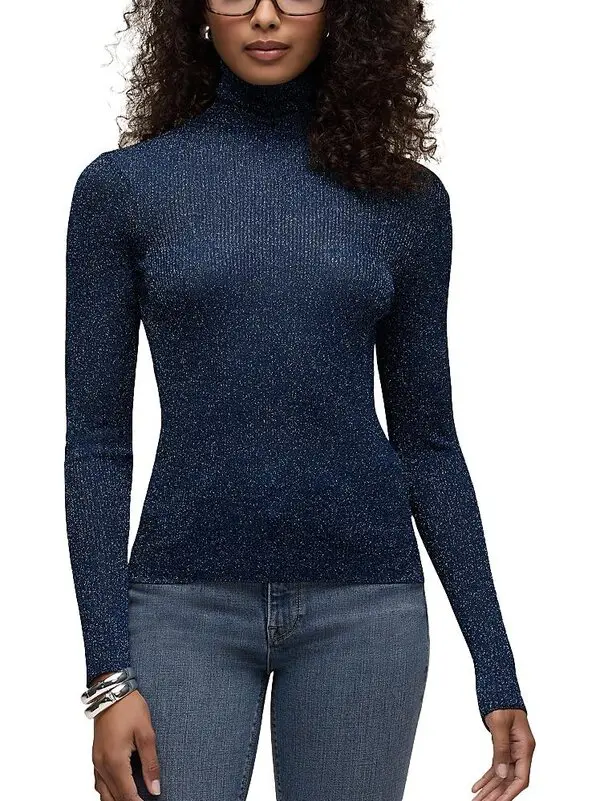 Hudson Jeans Tanya Metallic Knit Turtleneck Top - Metallic Navy