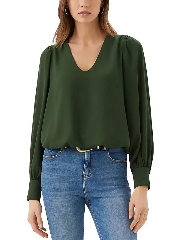 Karen Kane V Neck Puff Sleeve Top - Pine