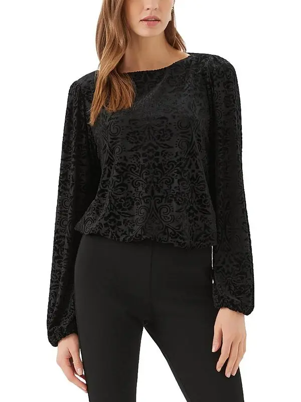 Karen Kane Velvet Burnout Boat Neck Top - Black
