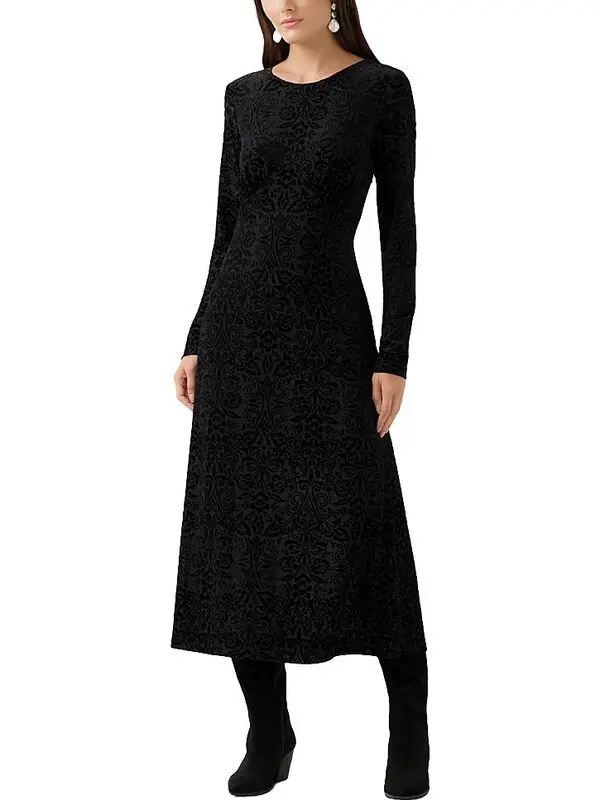 Karen Kane Velvet Burnout Long Sleeve Midi Dress - Black