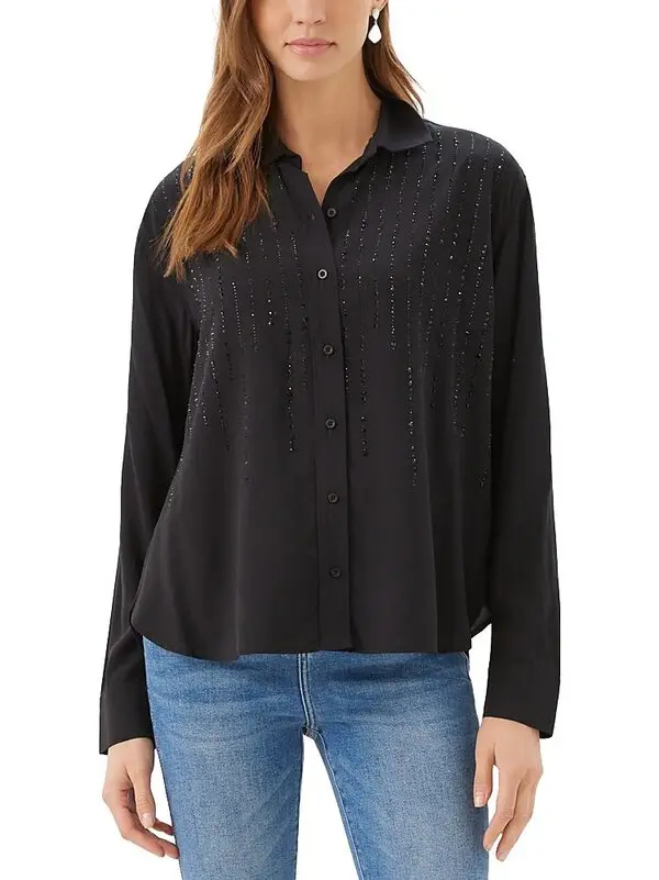 Karen Kane Embellished Gemstone Button Front Shirt - Black