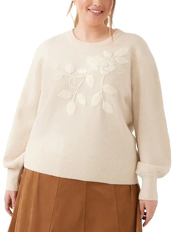 Karen Kane Embroidered Blouson Sleeve Sweater - Sand