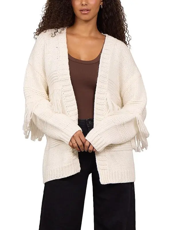 Vintage Havana Cable Knit Fringe Cardigan - Ivory