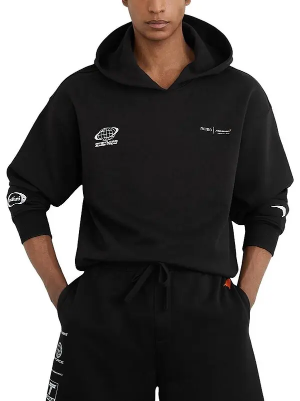 REISS Mclaren Cotton Heavyweight Relaxed Pullover Hoodie - Washed Black