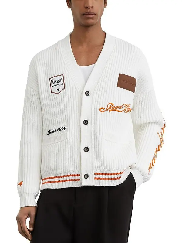 REISS Halden Mclaren Racing Cotton Blend V Neck Cardigan - White