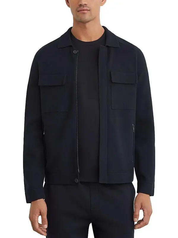 REISS Fleetwood Concealed Placket Pocket Zip Jacket - Navy