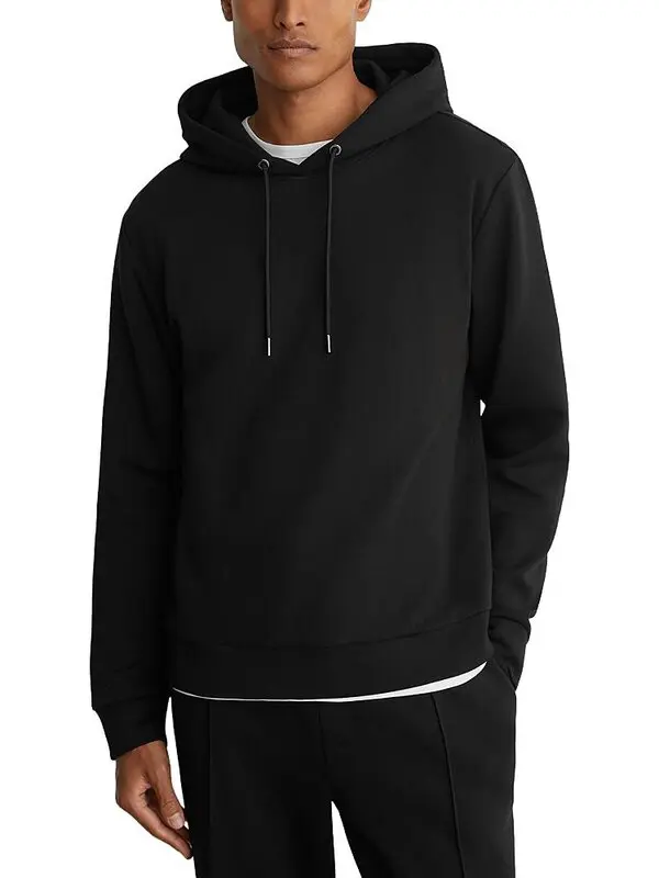 REISS Dane Interlock Jersey Hoodie - Black