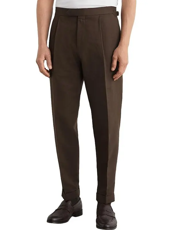 REISS Tapered Fit Buckle Adjuster Trousers - Chocolate
