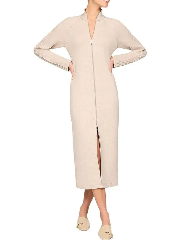 Spanx Airessentials Pintuck Zip Front Maxi Dress - Bone Heather
