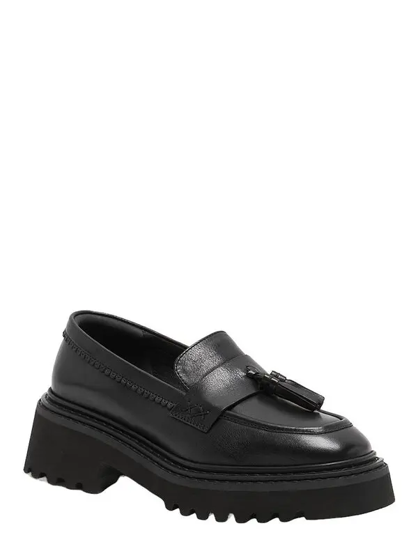 Free People Dahlia Leather Loafers - Black Leather