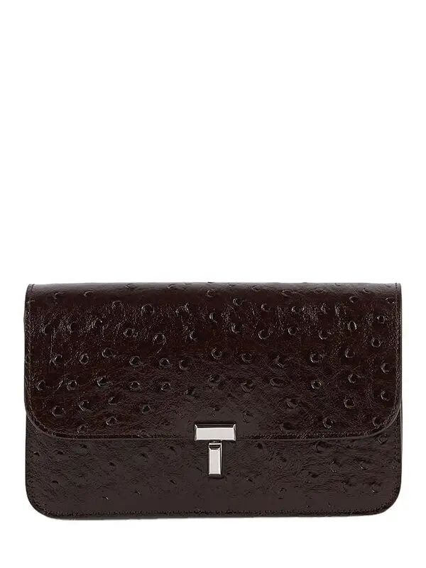 TOTEME T-lock Ostrich Embossed Leather Crossbody Bag - Bordeaux