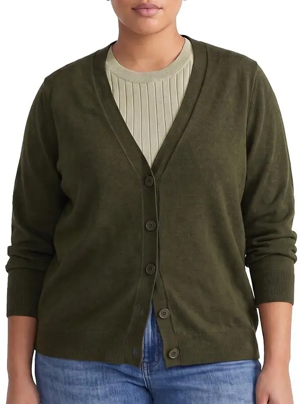Universal Standard Plus Savvy Fine Knit V-neck Cardigan - Deep Moss