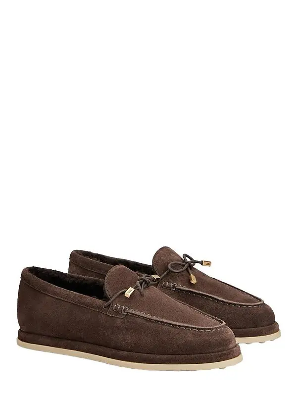 TOD'S Suede Shearling Lined Loafers - Dark Brown