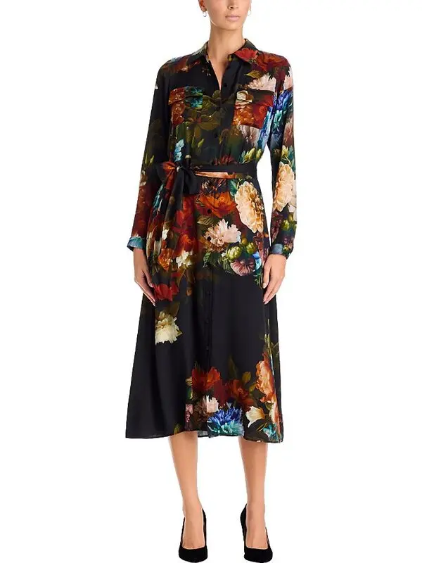 Elie Tahari The Kataleya Silk Blend Belted Shirt Dress - Mystical Forest