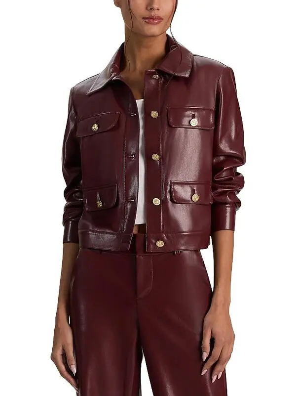 Alice + Olivia Alex Faux Leather Boxy Jacket - Cognac