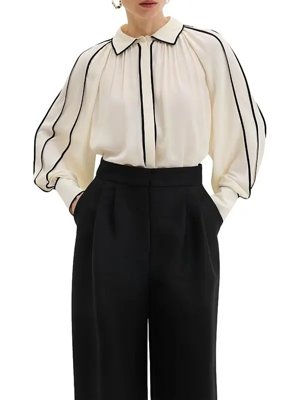 MALINA Bea Contrast Edge Chiffon Blouse - Vanilla