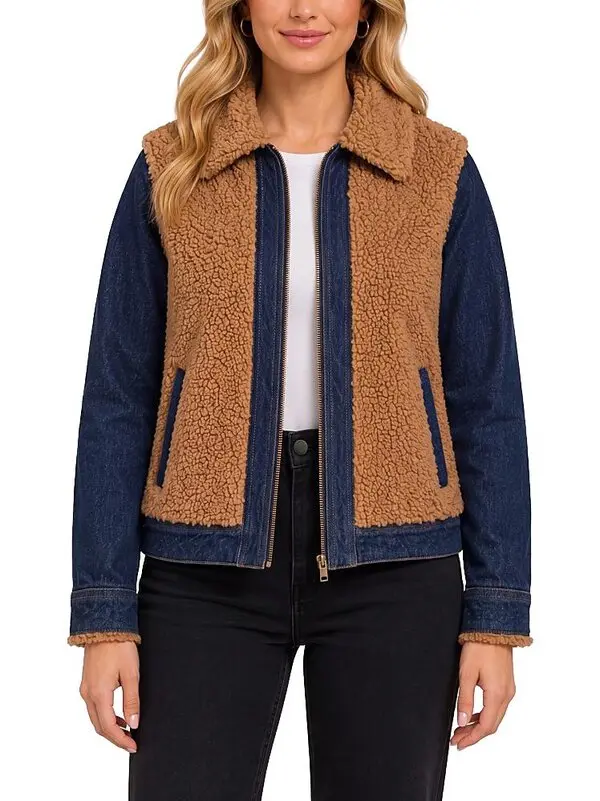 LIVERPOOL Faux Fur Trim Denim Jacket - Cinder Bloom