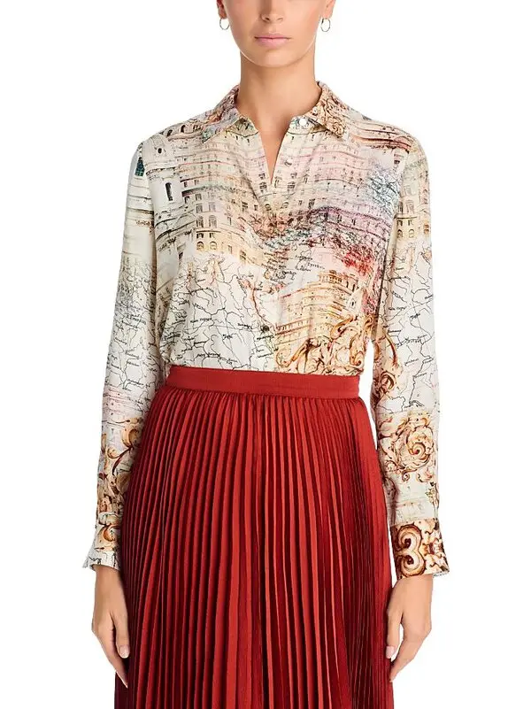 Elie Tahari Madeline Printed Button Front Blouse - Dream Map