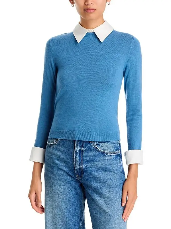 Alice + Olivia Porla Wool Stretch Collared Sweater - Faded Denim