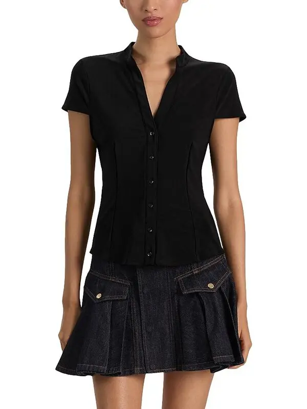 Alice + Olivia Freya Fitted Cap Sleeve Shirt - Black