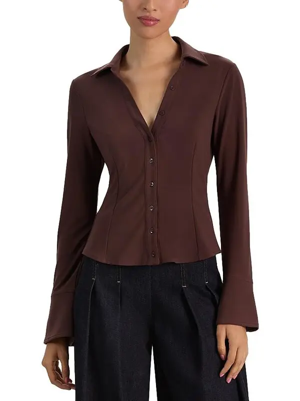 Alice + Olivia Freya Fitted Long Sleeve Shirt - Dark Chocolate