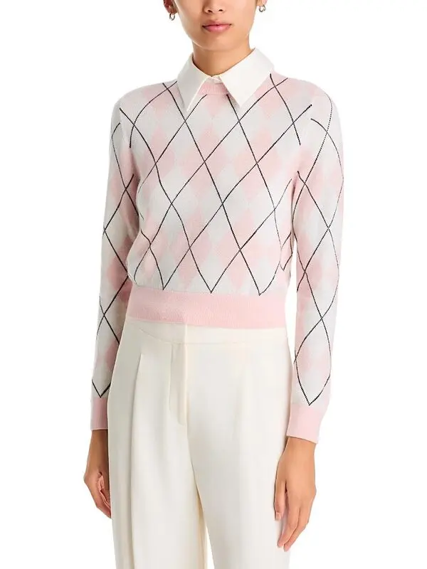 Alice + Olivia Carolann Wool Blend Collared Sweater - Blush Multi