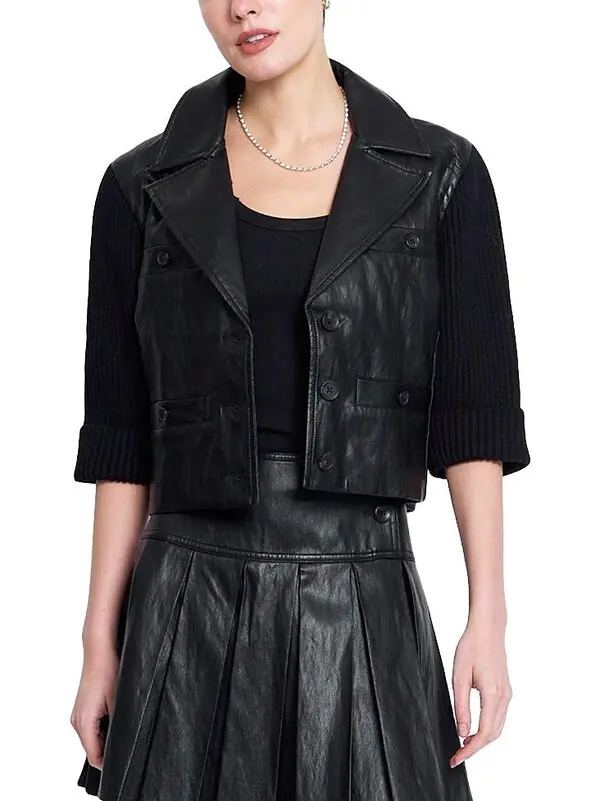 Central Park West Quinn Cropped X Sweater Jacket - Black