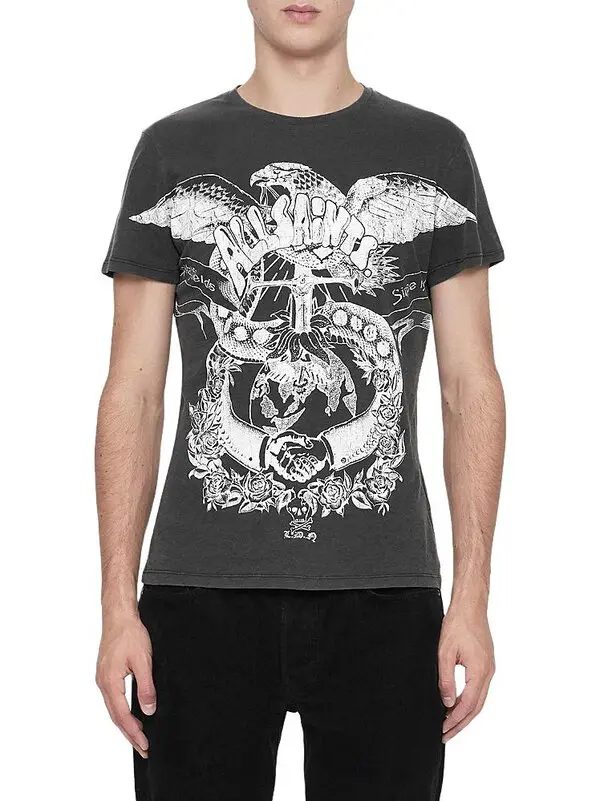 ALLSAINTS Eagle Emblem Cotton Crewneck Logo T-shirt - Washed Black