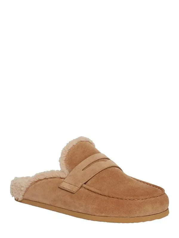 Paige Wynn Suede Shearling Lined Mules - Camel