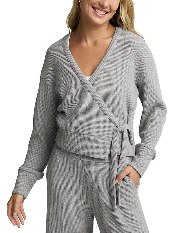 Beyond Yoga Rest Day Waffle Wrap Sweater - Heather Gray
