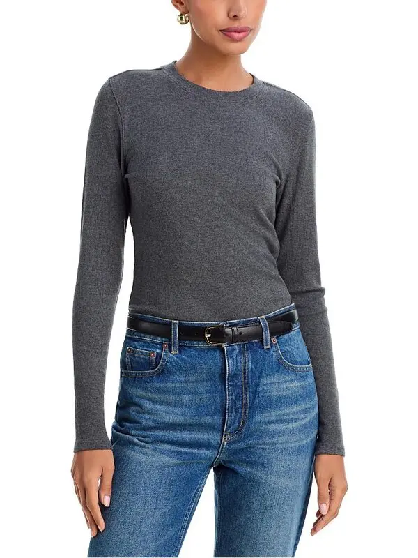 FRAME The Rib Crewneck Top - Dark Heather