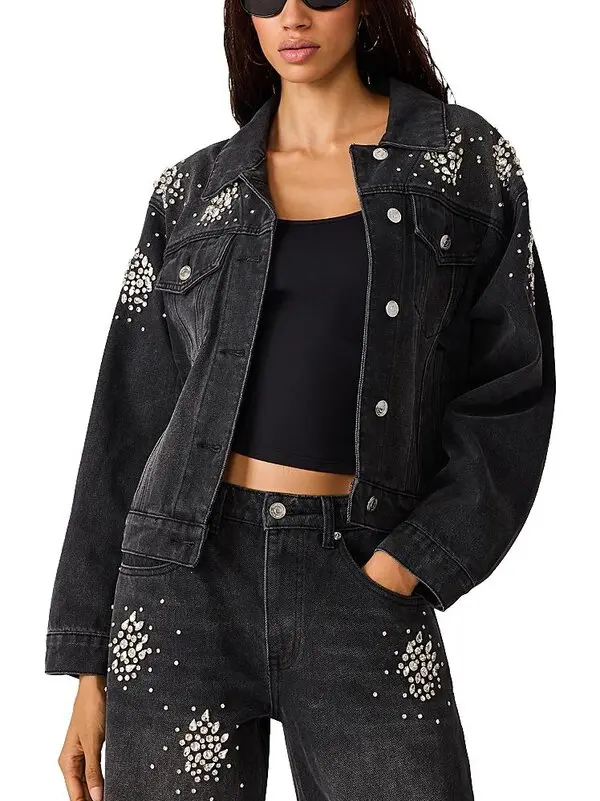 Steve Madden Clarke Cotton Blend Embellished Jacket - Washed Black