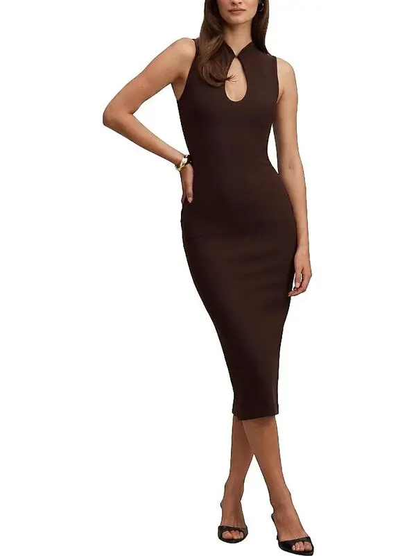 EVER NEW Frankie High Neck Keyhole Bodycon Dress - Chocolate