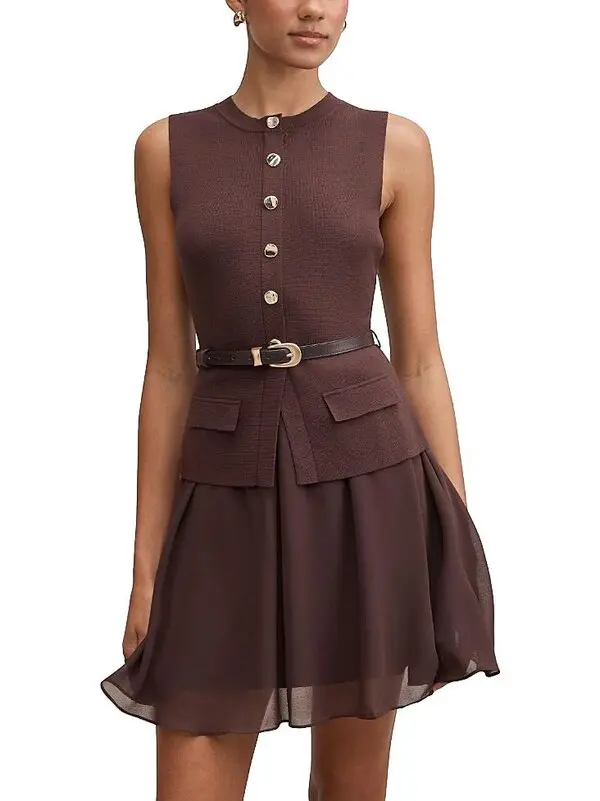 EVER NEW Belle Woven Mix Mini Dress - Chocolate