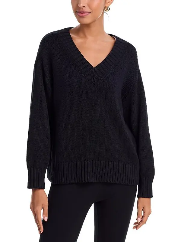 L'Agence Paxton Cotton V-neck Sweater - Black