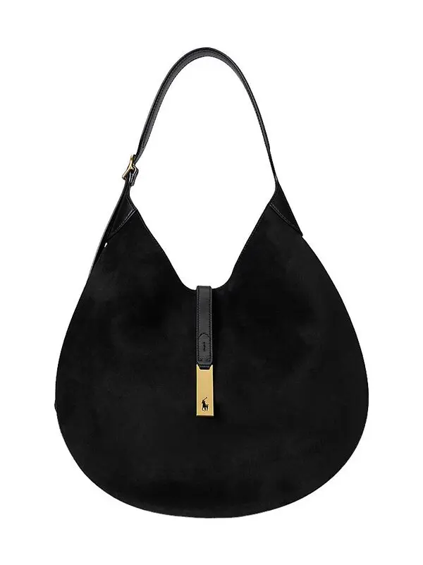 Polo Ralph Lauren Polo Id Large Suede Shoulder Bag - Black/gold