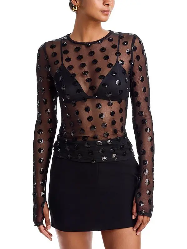 AFRM Kaylee Sequin Dot Long Sleeve Top - Noir