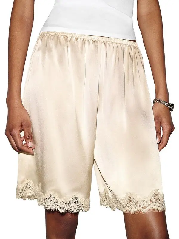 REFORMATION Clara Silk Bermuda Shorts - Almond