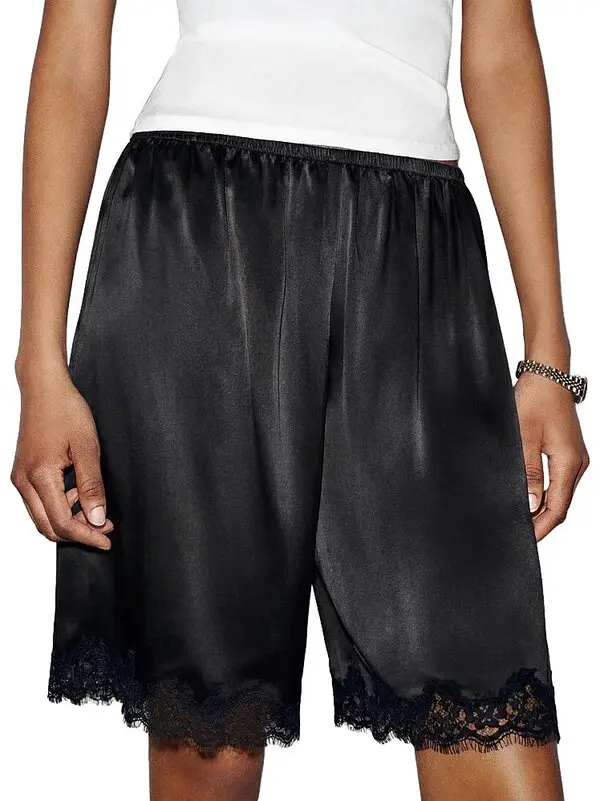 REFORMATION Clara Silk Bermuda Shorts - Black