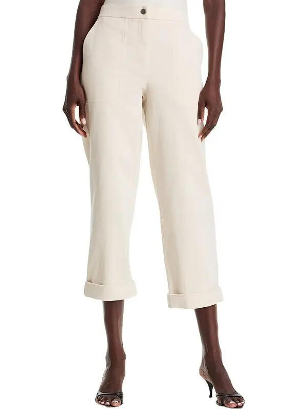 Eileen Fisher Cotton Stretch Corduroy Ankle Straight Pants - Plaster
