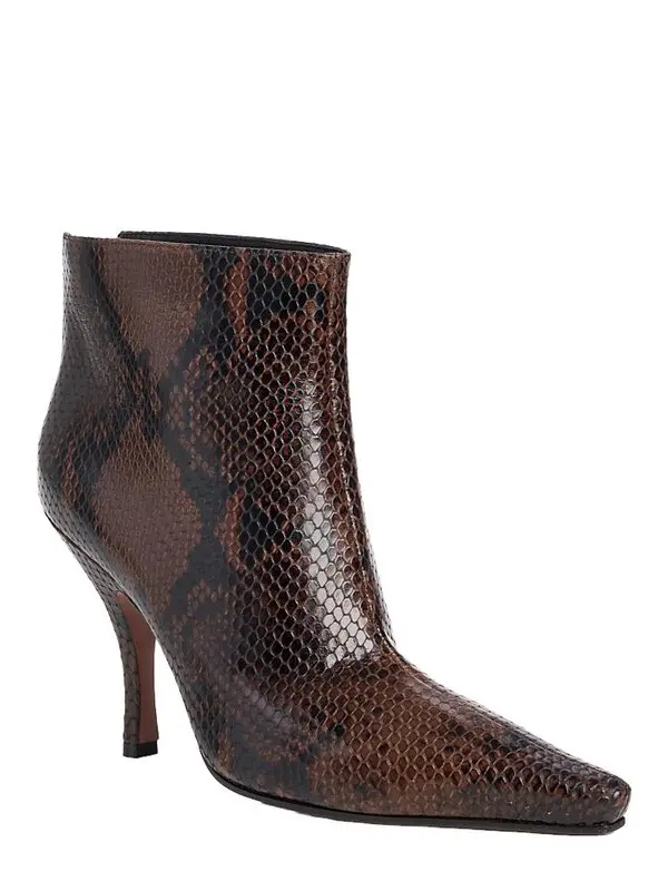 Paris Texas Rose Snake Embossed Ankle Booties - Fondente