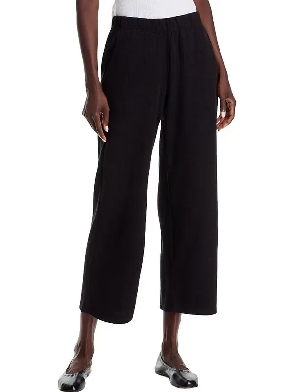 Eileen Fisher Cotton Knit Straight Ankle Pants - Black