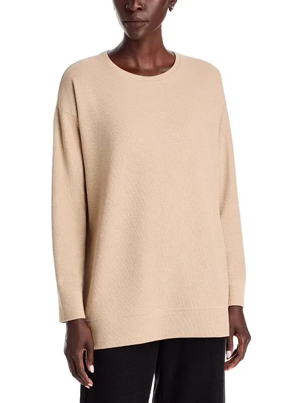 Eileen Fisher Cotton Crewneck Long Sleeve Tunic - Wheat