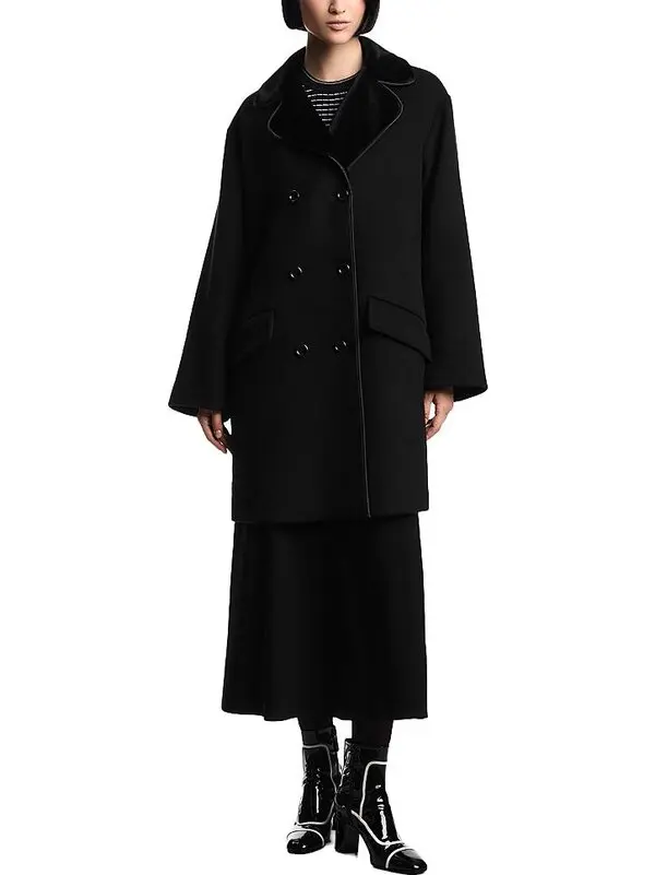 Emporio Armani Wool And Faux Fur Coat - Solid Black