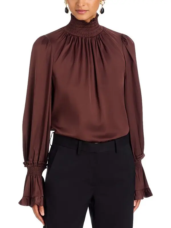Kobi Halperin Maxine Silk Blend Smocked Trim Blouse - Briar